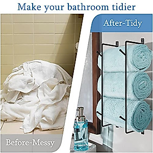 2 Set Towel Rack Holder, Wall Mounted Metal Towel Shelf with Hooks, Minimalist Design Storage Organizer for Towels, Wall Towel Rack for Rolled Bath Towels, Hand Towels, Washcloths in Small Bathroom