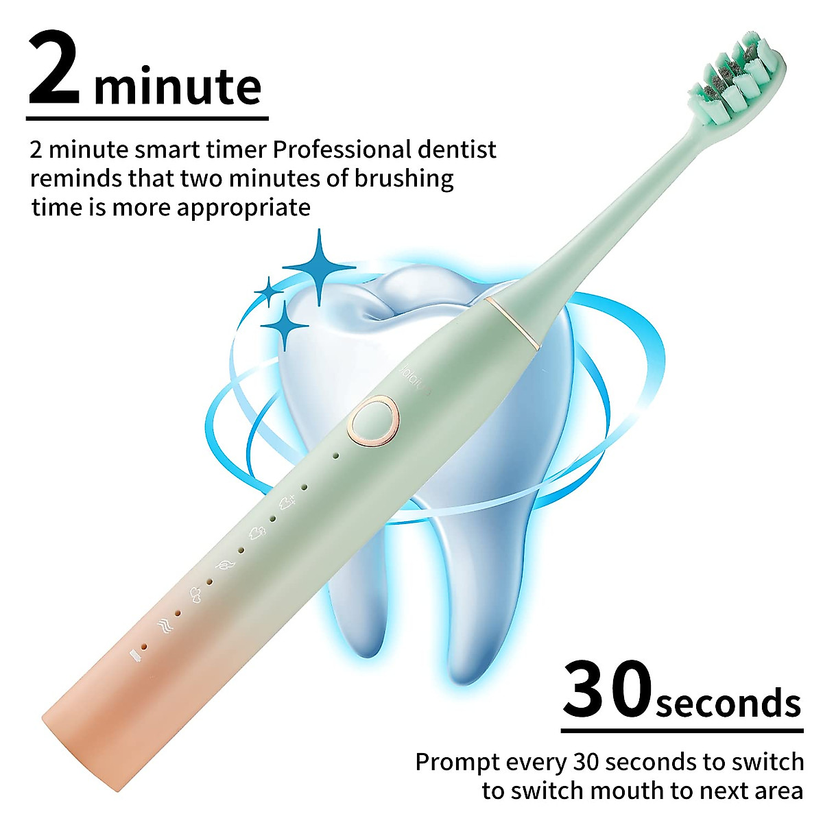 NEILDEN Adult Ultrasonic Electric Toothbrush, IPX8 Rechargeable Electric Travel Full Clean Elements Care Toothbrush, Sonic Electric Toothbrush Set Green