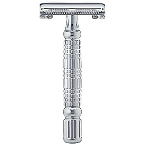Olivina Men Safety Razor + 5 Stainless Steel Blades, Chrome Handle, 6-Piece Set