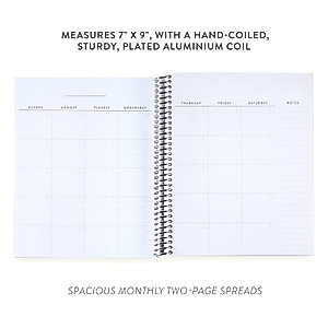 Undated Weekly Planner 7" x 9" Coiled 12 Months - Focused Edition | Slate Blue Vegan Leather Cover, 80Lb Mohawk Paper | 160 Pgs w/ 2-Page Monthly Calendar Spreads, by Erin Condren
