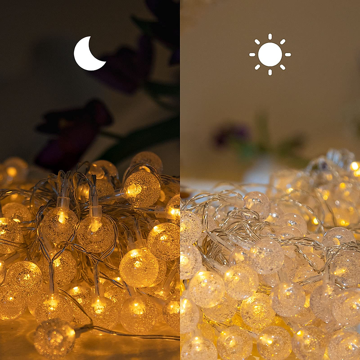BLUU String Lights 34ft Outdoor 100 Led Crystal Globe Bulb 33 Feet Long String Lights 8 Lighting Modes, Waterproof Battery Powered Patio Lights for Garden Yard Porch Wedding Party Decor