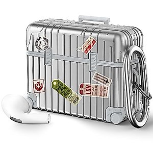 AirPods Pro 2 Case Cover, KOREDA Funny Suitcase Design Case for Airpods Pro 2nd Generation/1st Generation (2022/2019), Cute Fashion Protective Hard Case for Women Men with Keychain (Silver)