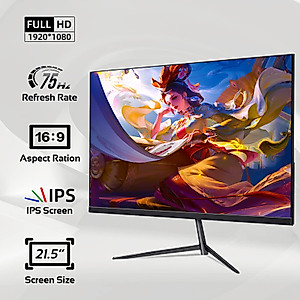 AISHICHEN 21.5 Inch Computer Monitor, Build-in Speakers, 75Hz 1080P, FHD Desktop Monitor, HDMI Monitor, Led Monitor, IPS Monitor with HDMI & VGA Ports, VESA Wall Mount (21.5 inch + w/Speakers)