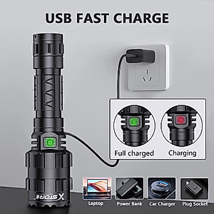 X.Store 2 Pack LED Flashlight with Picatinny Rail Mount, Airsoft Flashlights USB Picatinny Rail Flashlights 5000 High Lumen Rifle Light, 5 Modes Rifle Flashlight - Remote Switch Included