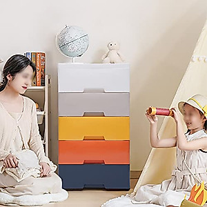 5 Layers Plastic Storage Cabinet, Storage Dresser with 5 Drawers, Organizer Unit for Hallway Entryway, Home Furniture Suitable for Boy's Girl's Room, Playroom, Bedroom