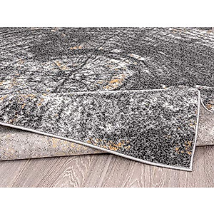 Abani Laguna Collection Grey, Yellow & Beige Contemporary Tree Ring Area Rug - 5'3" X 7'6" Modern Wood Style Accent Rug Rugs