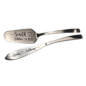 "Personalized Engraved Wedding Cake Server Set - Bridal Gift with Cake Serving"