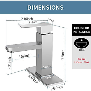 Oersitor Brushed Nickel Single Handle Bathroom Sink Faucet, Stainless Steel Vanity Faucet for Bathroom Sink with Water Supply Hoses Silver