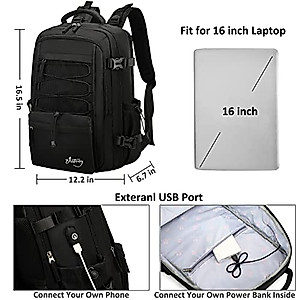 Travel Backpack for Women Men 15.6 Inch Laptop Backpacks with USB Port Carry on Backpack Flight Approved Large Back Packs College Bookbags Outdoor Sports Hiking Rucksack Casual Daypack (Black)
