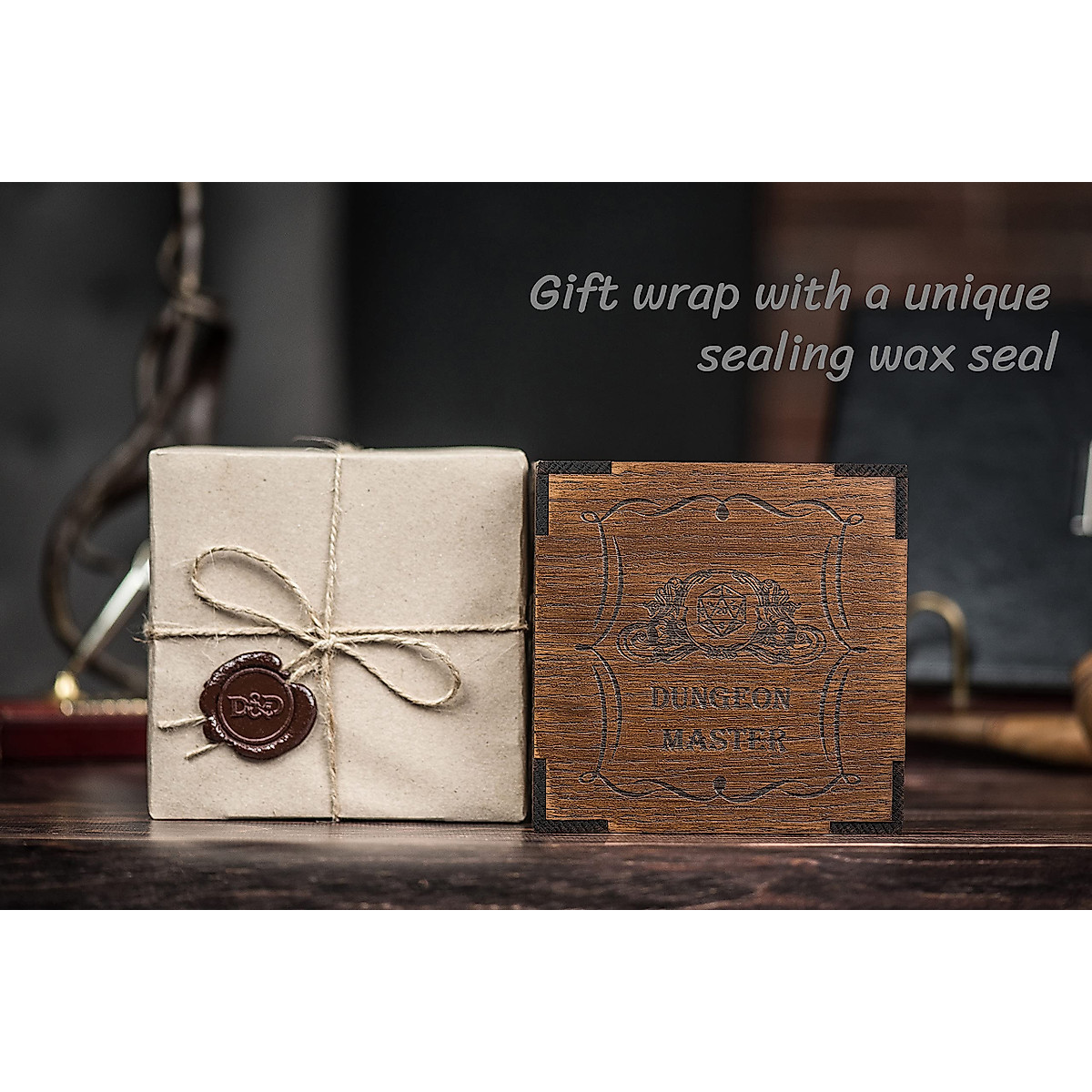 Dungeons Master gift, Whisky Glass with Gift wooden Box, full-grain leather coaster, dungeons and dragons gifts for men and women unique. Dungeons and dragons whiskey glasses