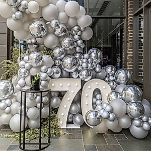 MOMOHOO 130PCS Silver Balloons Different Size, 5 10 12 18 Inch Metallic Silver Balloons Garland Kit Chrome Latex Balloons for Weddings, Anniversary, Celebration Party Decoration.