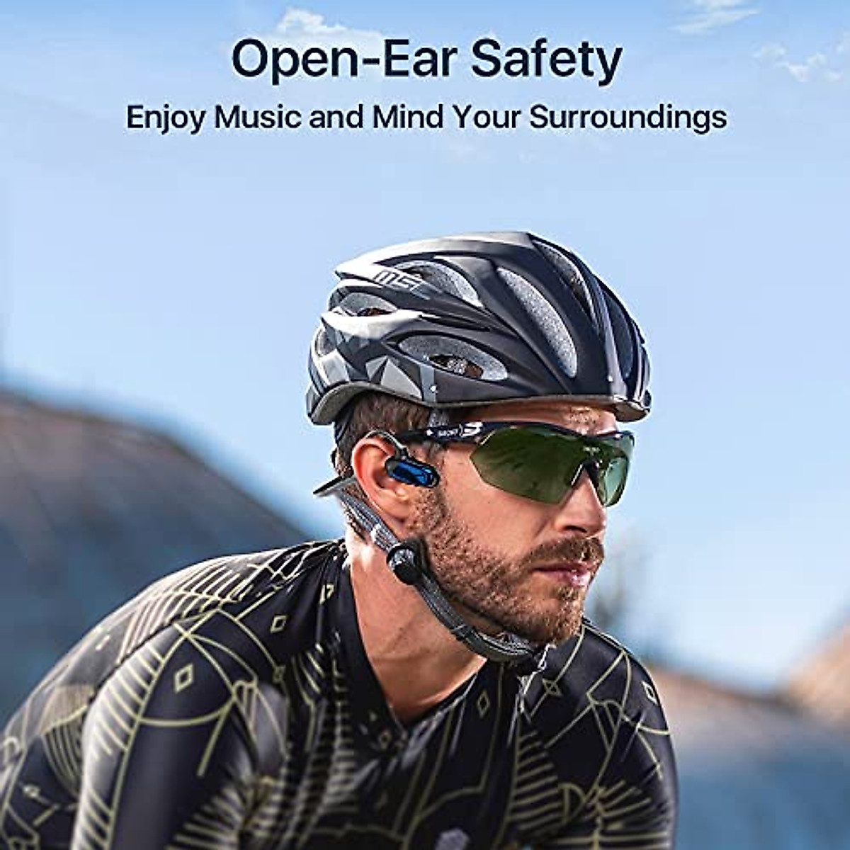 Jassco Air Bone Conduction Headphones, Bluetooth Open Ear Headphones Wireless Air Conducting Earphones with Built-in Mic, Waterproof Earphones Sports Headset for Running, Cycling, Workouts- Blue