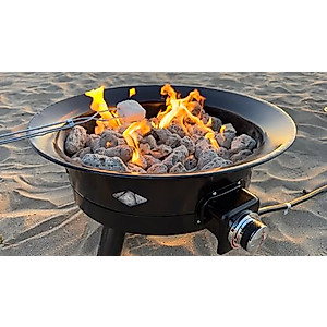 Flame King Smokeless Propane Fire Pit, 24-inch Portable Firebowl, 58K BTU with Self Igniter, Cover, & Carry Straps for RV, Camping, & Outdoor Living