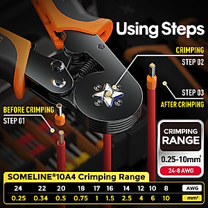 SOMELINE Ferrule Crimping Tool, Ratchet Pliers for AWG23-7 with 23 Sizes Wire End Ferrule Terminals, Quadrilateral Wire Crimp Pliers with Crimp Connectors