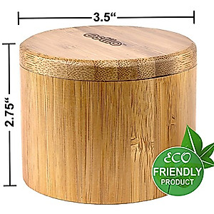 Estilo 2 pc Premium Bamboo Salt and Pepper Bowls, Wooden Spice Containers with Magnetic Swivel Lids, Perfect for Salt, Spice, Sugar, Pepper