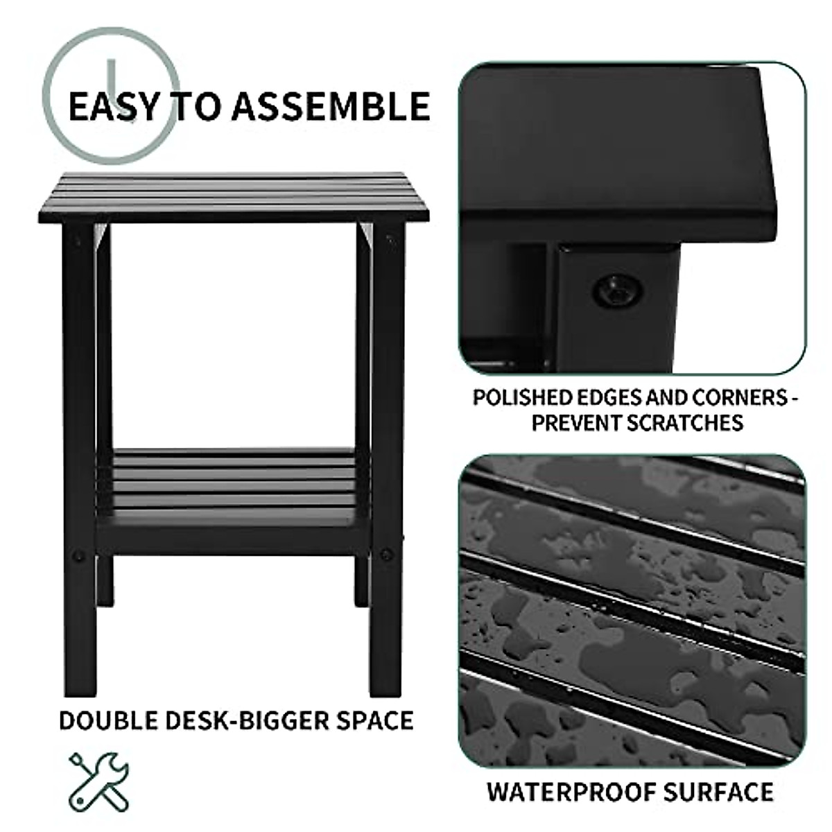 INTOBOO Outdoor Side Table,Rectangular End Table, Adirondack Small Side Tables, Patio Tables for Outside Pool Porch Deck Garden Backyard -Black