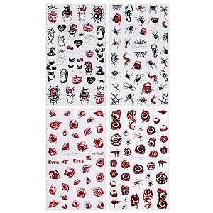 JMEOWIO 3D Embossed Halloween Nail Art Stickers Decals Self-Adhesive Pegatinas Uñas 5D Skull Horror Evil Eyes Bat Ghost Nail Supplies Nail Art Design Decoration Accessories 4 Sheets