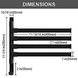 KLDKLD Swivel Towel Rack,Wall Mounted Towel Bar for Bathroom,4-Arms Towel Rack with Hook, Space Saving Towel Holder for Bathroom