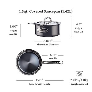 Hestan - NanoBond Collection - Titanium Stainless Steel 1.5-Quart Sauce Pan with Lid - Toxin, PFAS, & Chemical Free Clean Cookware, Induction Cooktop Compatible