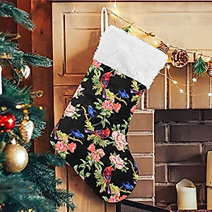 Kigai Christmas Stockings Wildflowers Birds Large Candy Stockings Stuffers Kids Cute Xmas Sock Decorations 2PCS for Home Holiday Party 12" x18"