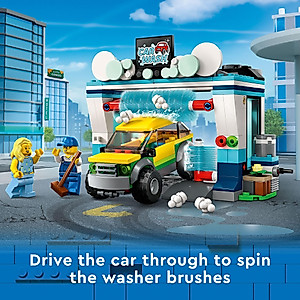 LEGO City Car Wash 60362 Building Toy Set, Fun Gift Idea for Kids ages 6+, Features Spinnable Washer Brushes and includes an Automobile and 2 Minifigures