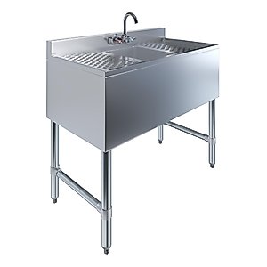 AmGood Stainless Steel Bar Sink | NSF (Sink Size: 36"x19", Single Bowl + Faucet + 2 Drainboards)