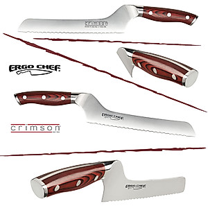 Ergo Chef Crimson Series Serrated Offset Bread & Deli Knife, 8-inch - Forged German X50CrMoV15 High-Carbon Stainless Steel - G10 Handle