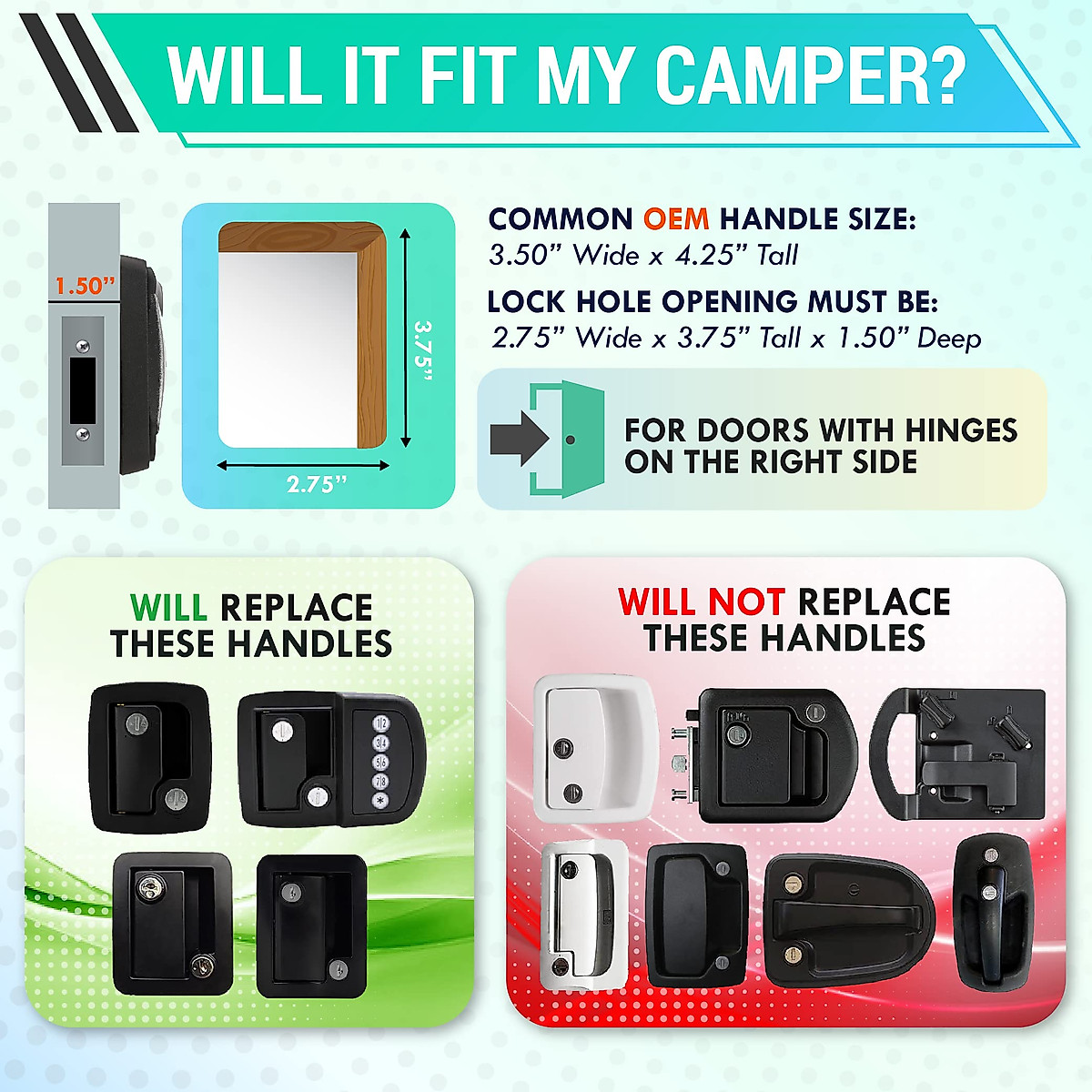 LATCH.IT Black RV Door Lock Replacement | RV Door Locks | RV Door Handle w/ 4 Keys | Camper Door Lock | Trailer Door Lock | Camper Lock Replacement | Camper Door Latch only Fits 2.75"x3.75" Lock Hole