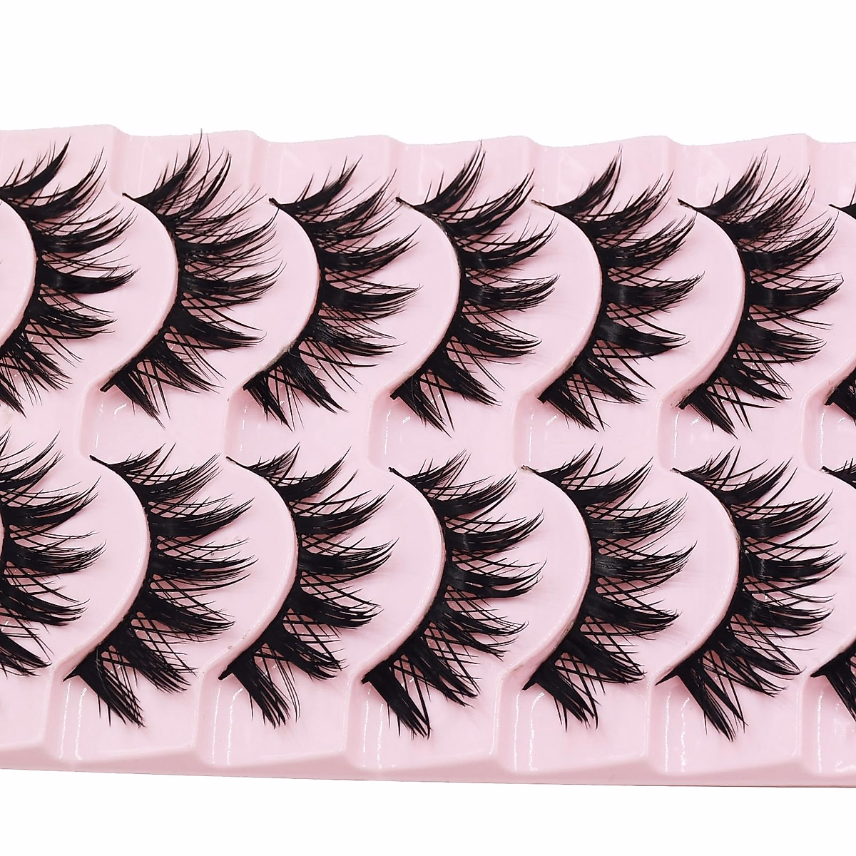 AUGENL 10Pairs False Eyelashes Cute Japanese Style Makeup Thick Eye Lash Extension,Cosplay Anime Makeup Eyelashes Reusable Lashes Manga Eye Makeup Tools (H03)