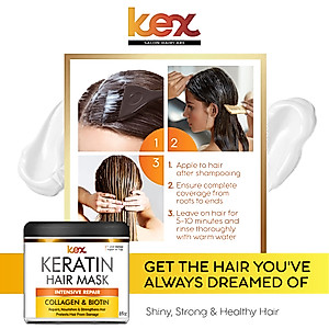 Keratin Hair Mask Made in USA with Natural Collagen & Biotin - Hair Repair Treatment for Dry & Damaged Hair and Growth - Save Color Treated Hair with Enriched Nourishment & Professional Care - 8 oz