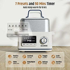 Razorri Electric Food Steamer 5-Quart Stainless Steel with Timer, 24H Delayed Start, Auto Keep Warm, and Large 68 Oz Water Capacity - Ideal for Cooking Healthy Vegetables, Poultry, Fish, Meat and more