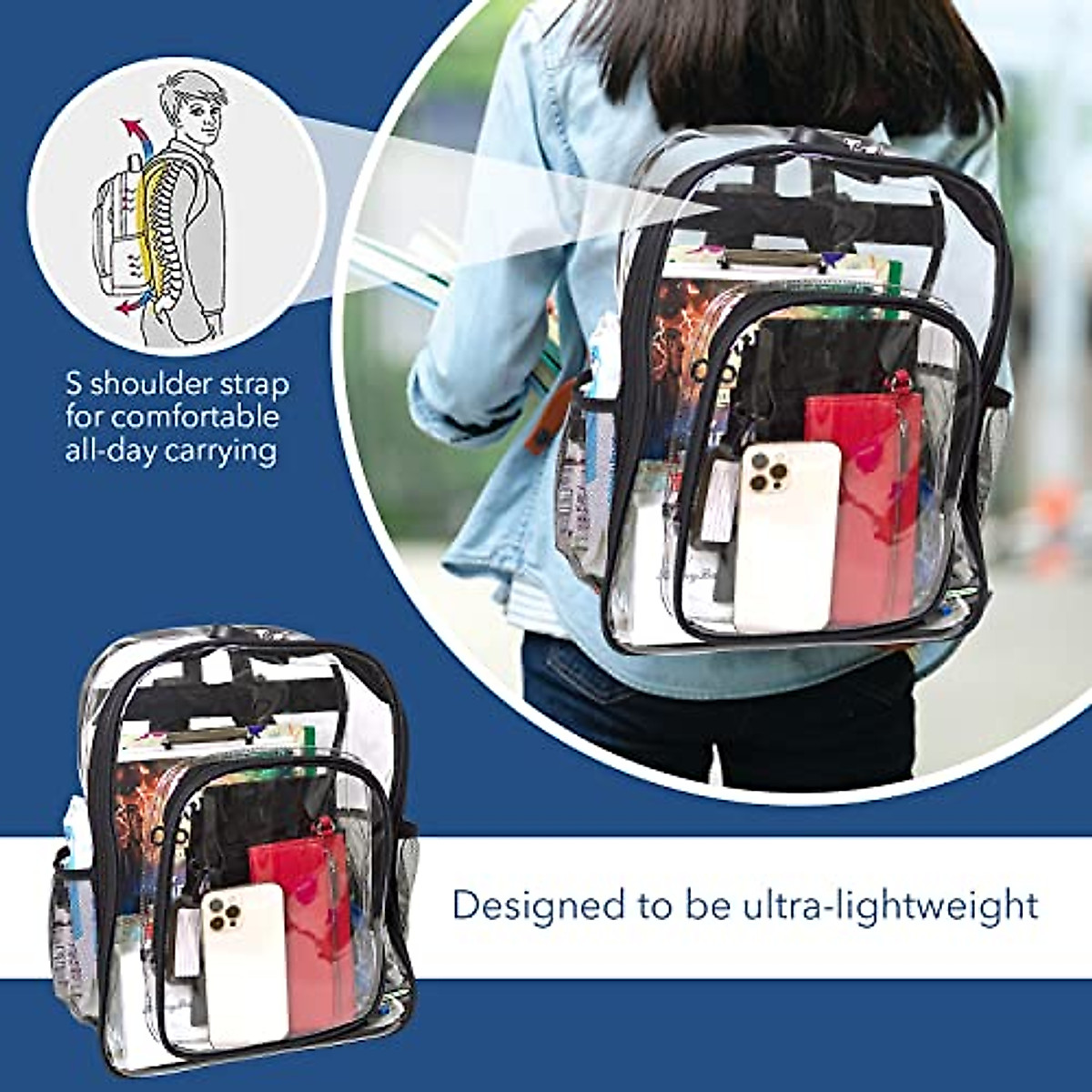 MYPALMER Large Heavy Duty Clear Backpack for school, work, events & travel | Combination Lock And Name Tag | Transparent Backpack | See Through Backpack