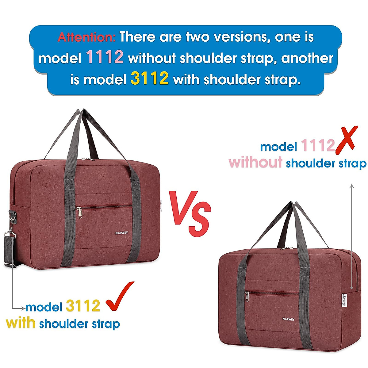 For Spirit Airlines Personal Item Bag 18x14x8 Foldable Travel Duffel Bag Tote Carry on Luggage Duffle Weekender Overnight for Women and Men (1112 Thick Series Jujube Red)