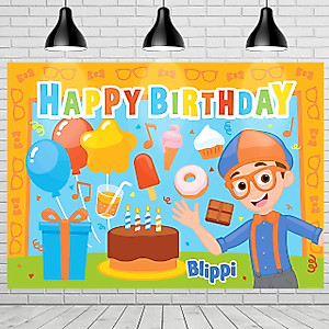 Treasures Gifted Officially Licensed Blippi Birthday Party Supplies - Blippi Backdrop - 4.25ft Tall x 6ft Wide Blippi Backdrop Birthday - Blippi Party Decorations - Blippi Birthday Banner