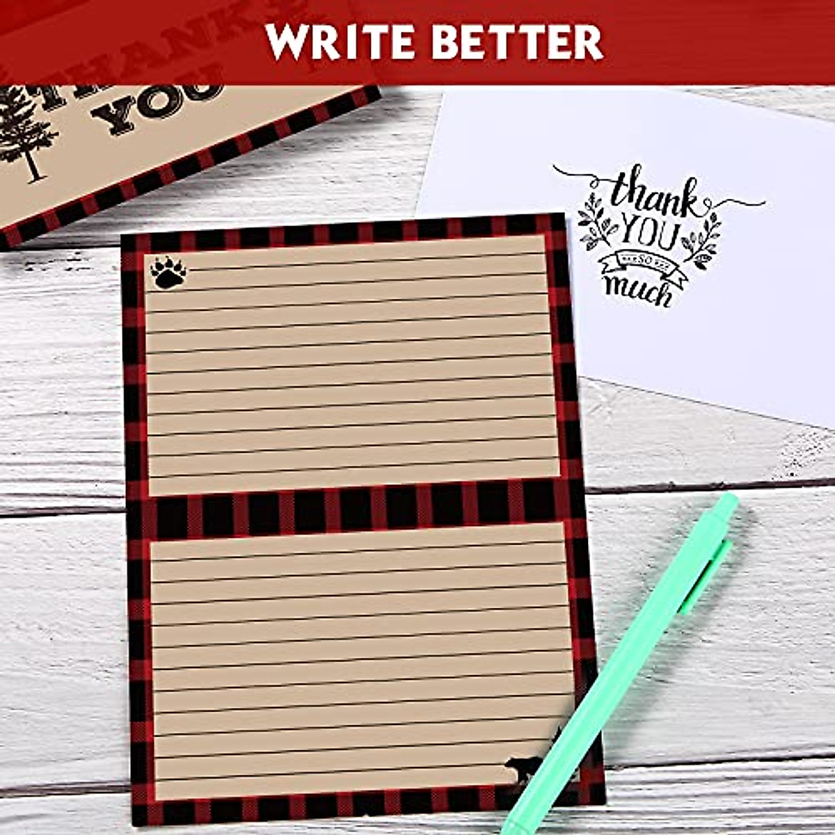 Xuniea Bear Lumberjack Thank You Cards with Envelopes Lumberjack Baby Shower Thank You Cards Woodland Baby Shower Thank You Notes Bear Themed Supplies Thank You Cards 6 x 4 Inch for Party Weeding (24)