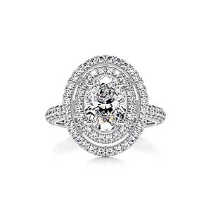 Solid Gold Handmade Engagement Ring 2 CT Oval Cut Moissanite Diamond Double Halo Bridal Wedding Ring for Anniversary Propose Gift (14K Solid White Gold)