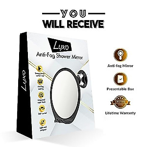 Luxo Shower Mirror, Shaving Mirror with a Razor Holder for Shower and Powerful Suction Cup - Shatterproof Shower Mirror fogless for Shaving, fogless Mirror for Shower (Black)