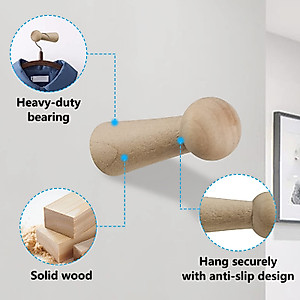 Svaitend Screw-On Solid Wood Hook Coat Hook Towel Hook Shaker Pegs for Bathroom Livingroom Garden 10 Pieces (No Paint)