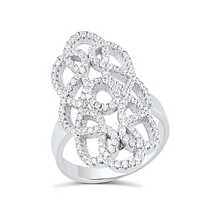 SILVERCLOSEOUT Rhodium Plated Sterling Silver Womens Cz Cubic Zirconia Filigree Armour Statement Ring - Size 10