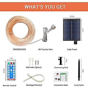 ICRGB Solar Rope Lights, Outdoor 66FT 200LED String Lights, IP67 Waterproof Solar Outdoor Lights, 8 Modes, Garden Christmas Lights Decorative for Pool Patio Porch Tree Party Wedding Christmas