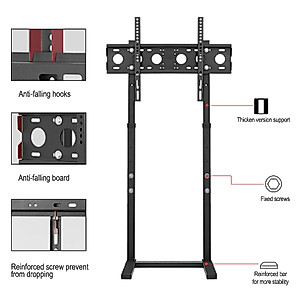unho Universal Against The Wall TV Stand Floor: Free Standing Mount Stand with Height Adjustable Bracket for TV Bench Compatible with 32-65 inch Flat Panel LED LCD Plasma Screens (Black)