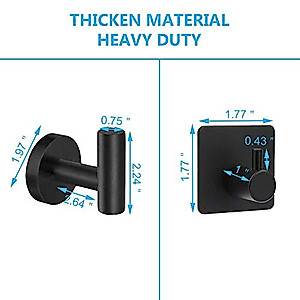 TocTen 16 inch Towel Rack for Bathroom + 4 Pack Towel Hooks Wall Mounted, Made of Thicken SUS304 Stainless Steel Material (Matte Black)