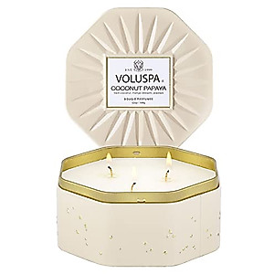 Voluspa Coconut Papaya Candle | 3 Wick Tin | 12 Oz. | All Natural Wicks and Coconut Wax for a Cleaner Burn