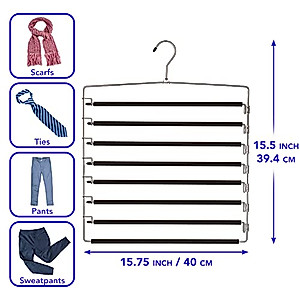 USTECH 8 Tier Swing Arm Pants Hanger | Space Saving Clothing Hangers with Foam Padding and Removable Arms | Alloy Steel Construction for Durability | Hook with Capped Ends for Added Safety | Pack of 2