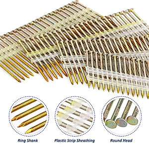 HW HAMWOO Framing Nails,21°Round Head Nail Pack,1000-Pack (2"- 250Pcs,2-1/2"- 250Pcs,3"- 250Pcs, 3-1/2"- 250Pcs),Galvanized Nail,Ring Shank