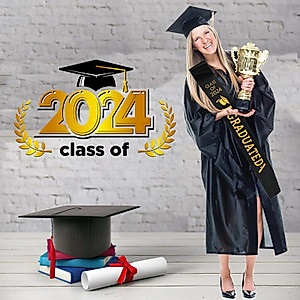 JOJO FLY Black Graduation Sash with Gold Glitter Letter I Graduated, Class of 2024 for Graduation Party 2024, Graduation Decorations 2024, Graduation Party Supplies