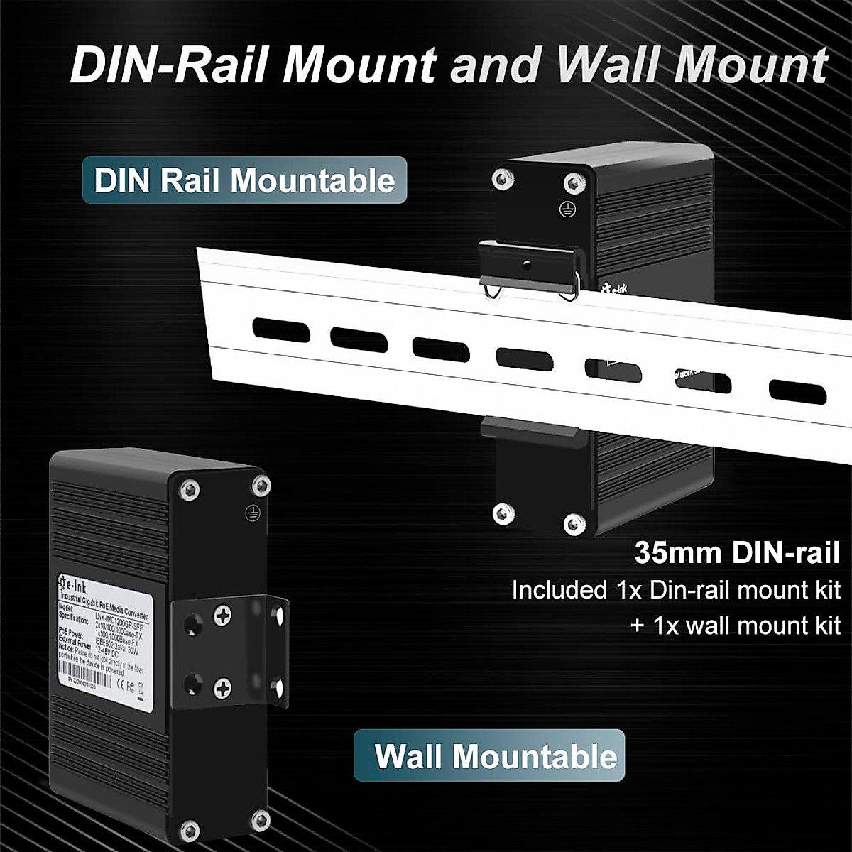 Mini Industrial 2 Ports Gigabit PoE Media Converter 12~48V DC Input Hardened 10/100/1000M 48V 30W PoE Ethernet to Fiber Optic Converter 802.3af/at Support 100/1000M SFP Module Auto Sensing