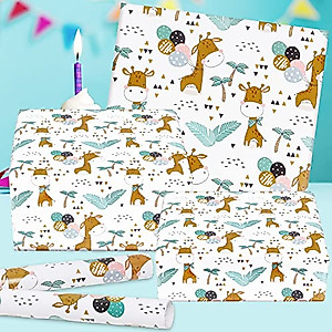 Birthday Wrapping Paper for Baby Boys Kids Girls, Giraffe Design Gift Wrapping Paper, Cute Animals 7 Sheets Folded Flat 20x28 inches per Sheet for Birthday Party Baby Shower Kindergarten