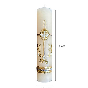 San Rafael Arcangel Holy Spirit Candle with Cross for Wedding or Other Sacraments White Candle Holy Ghost Design Vela Catolica para Boda Del Espiritu Santo 8 inch