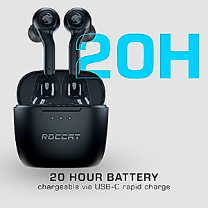 ROCCAT Syn Buds Air True Wireless Earbuds for Mobile Gaming with Dual-Microphones, for Nintendo Switch, Windows, 7, 8.1, 10, 11, Mac, iPad, and iPhone – Black